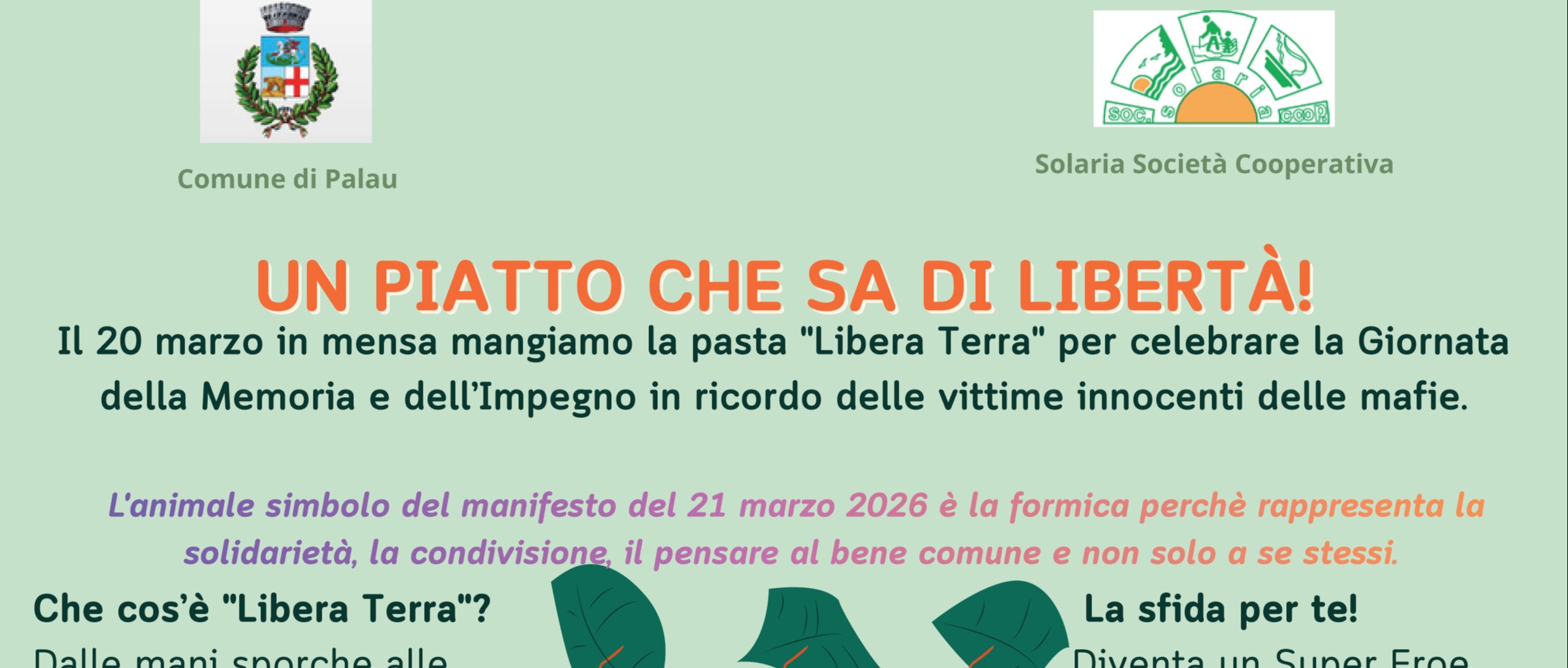 La Pasta Libera Terra Per La Giornata Della Legalit Comune Di Palau